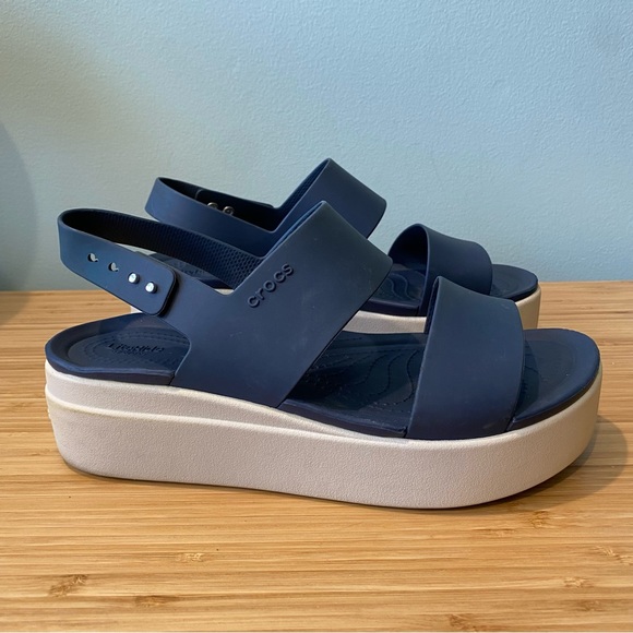 CROCS | Shoes | Crocs Literide Brooklyn Low Wedge Platform Sandals Navy ...